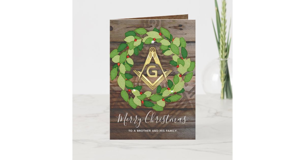 Masonic Christmas Cards | Rustic Wood Gold | Zazzle
