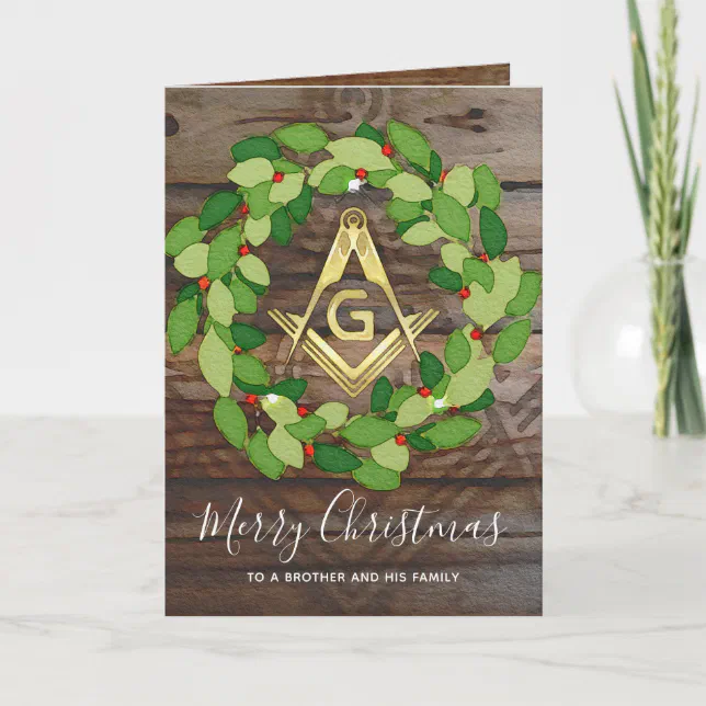 Masonic Christmas Cards | Rustic Wood Gold | Zazzle