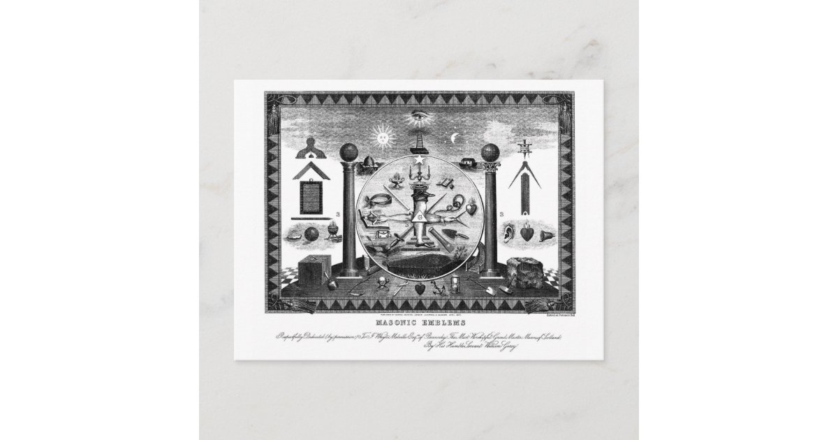 Masonic Emblems Chart from 1874 Postcard | Zazzle