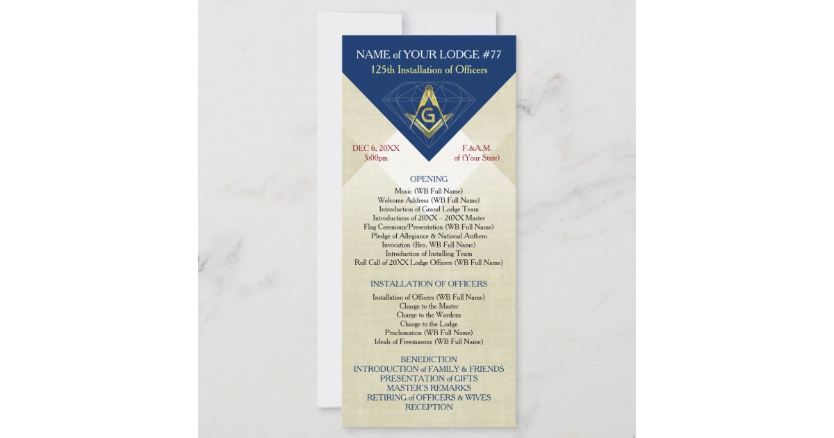 Masonic Installation Template | Blue Diamond | Zazzle