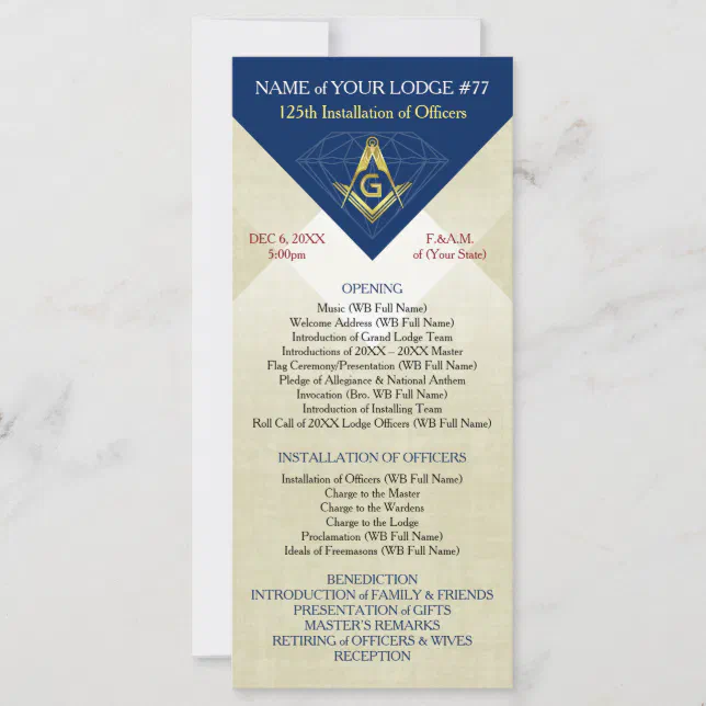 Masonic Installation Template | Blue Diamond | Zazzle