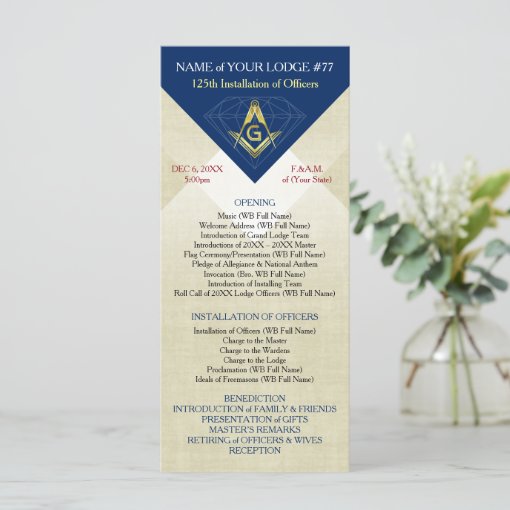 Masonic Installation Template | Blue Diamond | Zazzle