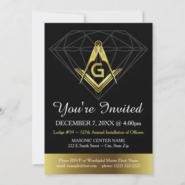 Masonic Invitation | Gold & Black Diamond Template | Zazzle