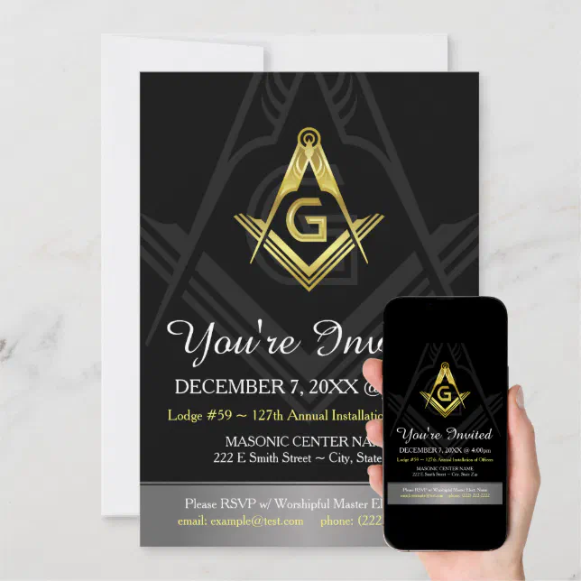 Masonic Invitation Template | Black, Gold & Silver | Zazzle
