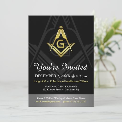 Masonic Invitation Template | Black, Gold & Silver | Zazzle