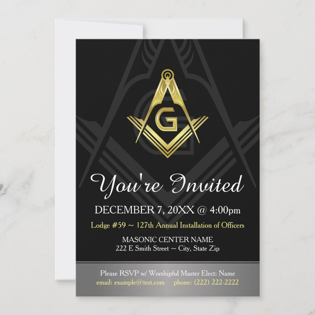 Masonic Invitation Template | Black, Gold & Silver | Zazzle
