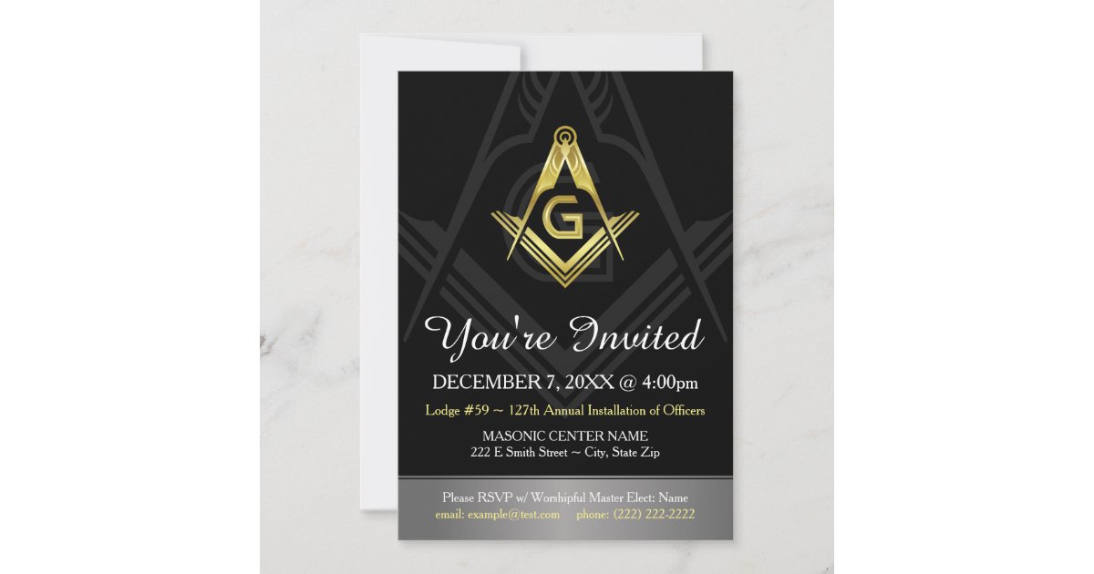 Masonic Invitation Template | Black, Gold & Silver | Zazzle