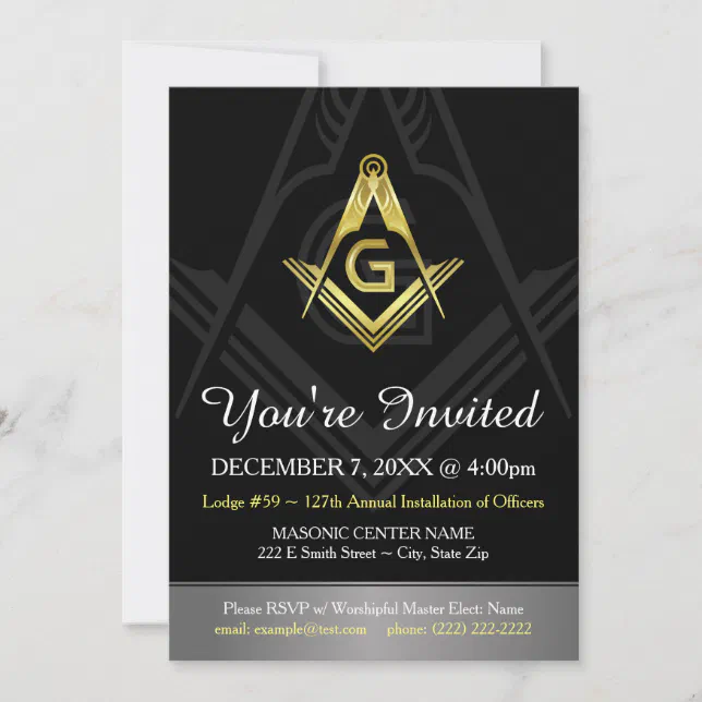 Masonic Invitation Template | Black, Gold & Silver | Zazzle