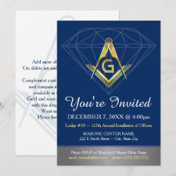 Masonic Invitations | Gold Blue Diamond Template | Zazzle
