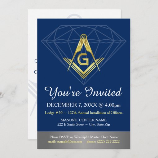 Masonic Invitations | Gold Blue Diamond Template | Zazzle