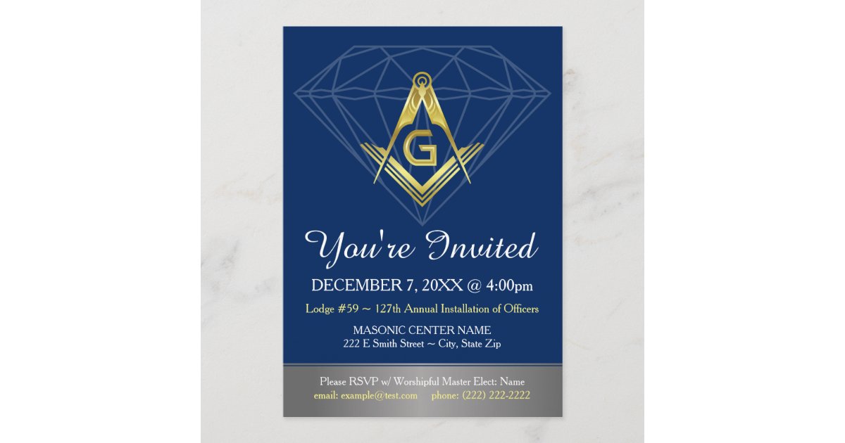 Masonic Invitations | Gold Blue Diamond Template | Zazzle.com