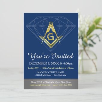Masonic Invitations | Gold Blue Diamond Template | Zazzle