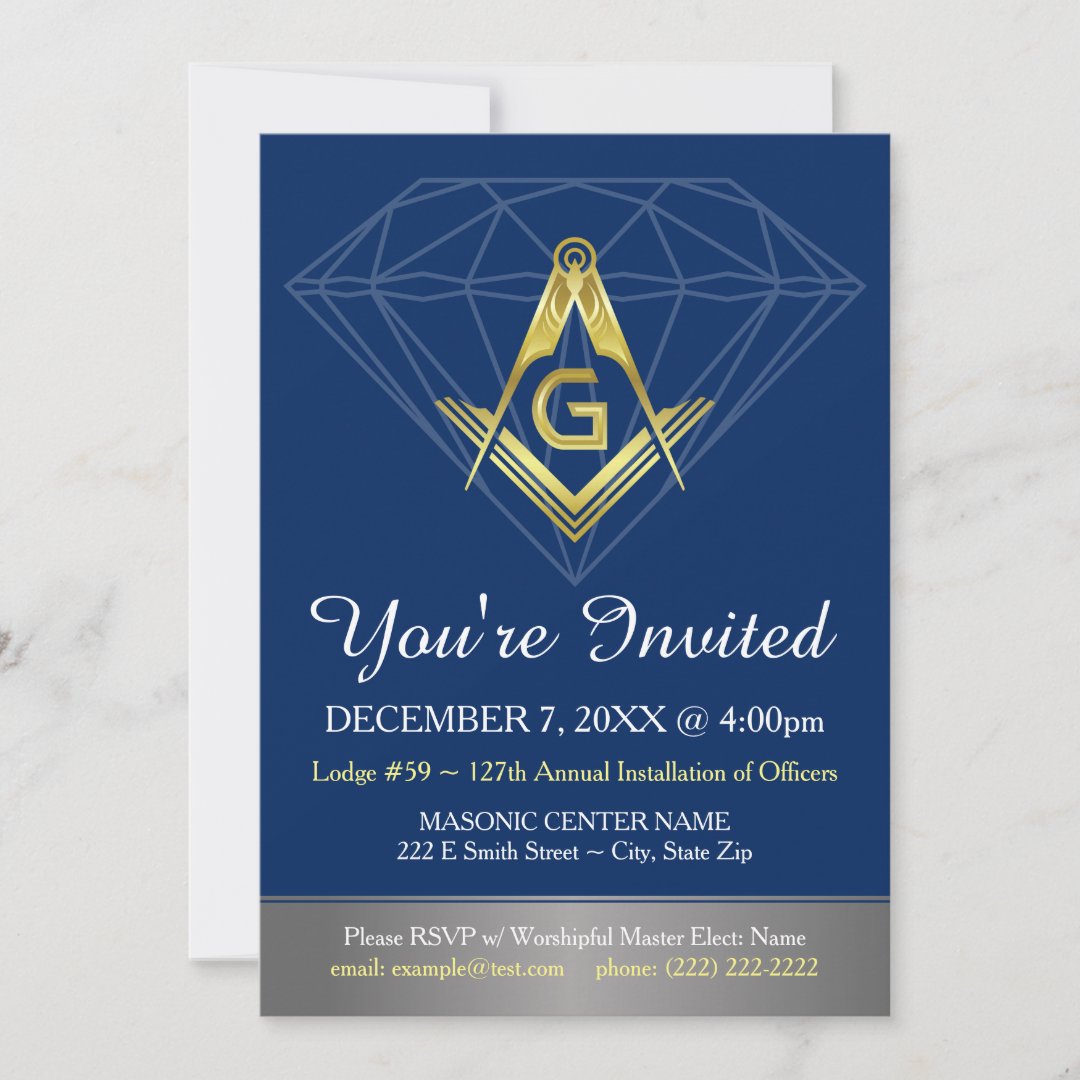 Masonic Invitations | Gold Blue Diamond Template | Zazzle