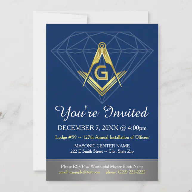 Masonic Invitations | Gold Blue Diamond Template | Zazzle