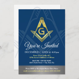 Masonic Invitations | Navy Blue and Gold Freemason | Zazzle