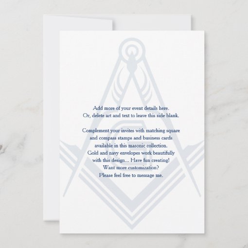 Masonic Invitations | Navy Blue and Gold Freemason | Zazzle