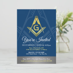 Masonic Invitations | Navy Blue and Gold Freemason | Zazzle