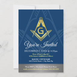 Masonic Invitations | Navy Blue and Gold Freemason | Zazzle