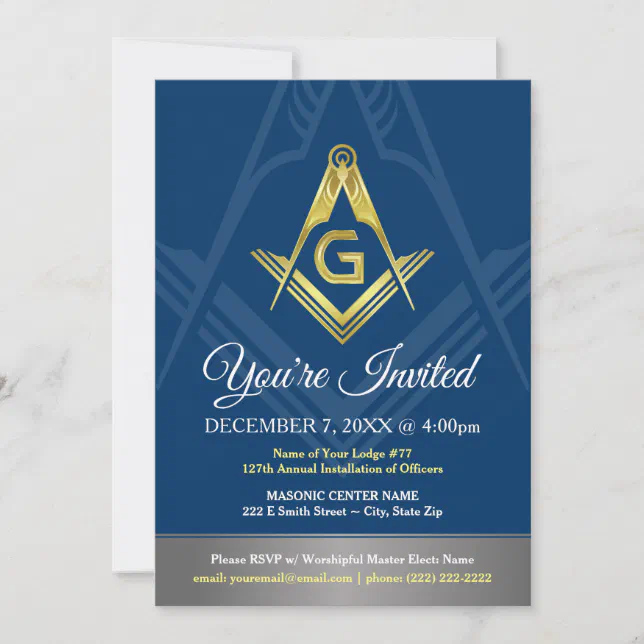 Masonic Invitations | Navy Blue and Gold Freemason | Zazzle