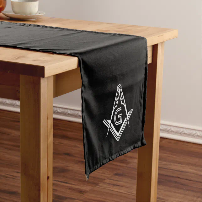 Masonic Party Decorations | Black White Freemason Long Table Runner ...