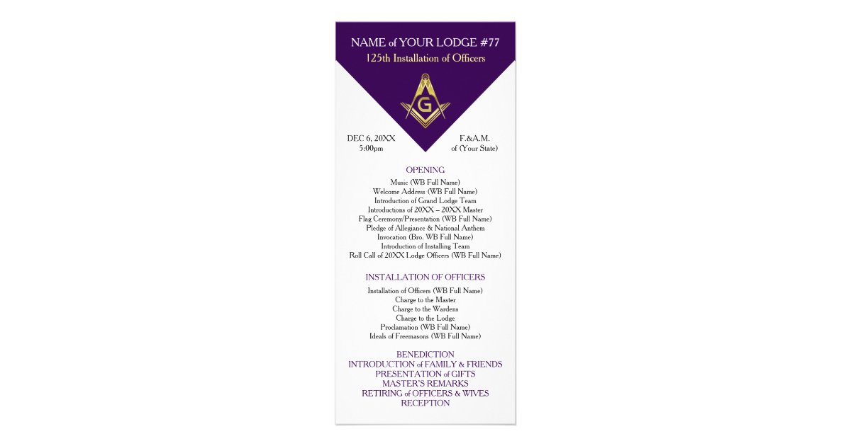 Masonic Rack Card Template | Purple & Gold | Zazzle