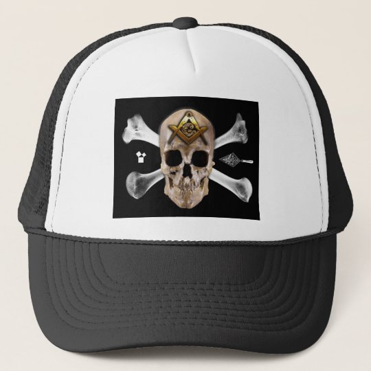 Masonic Skull & Bones Compass Square Trucker Hat | Zazzle.com