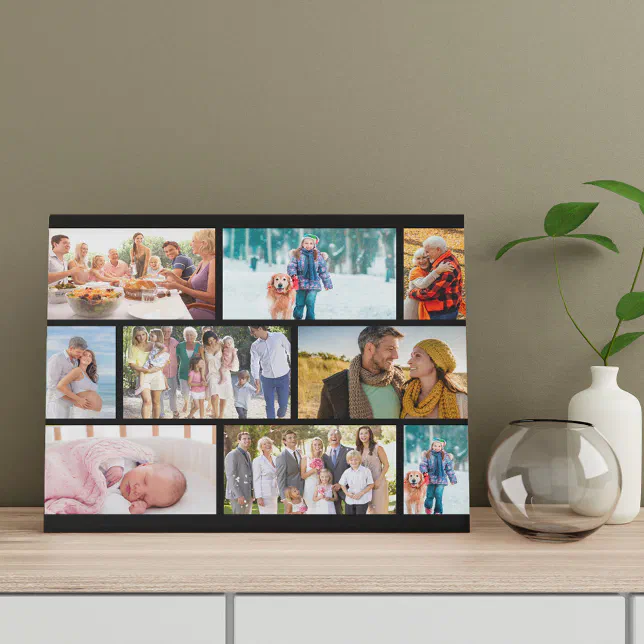 Masonry Grid 9 Photo Collage Black Faux Canvas Print | Zazzle