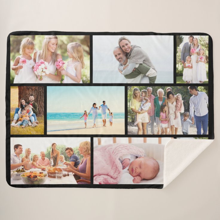 Masonry Grid 9 Photo Collage Black Sherpa Blanket | Zazzle
