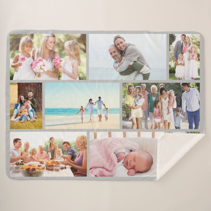 Masonry Grid 9 Photo Collage Light Grey Sherpa Blanket | Zazzle.com