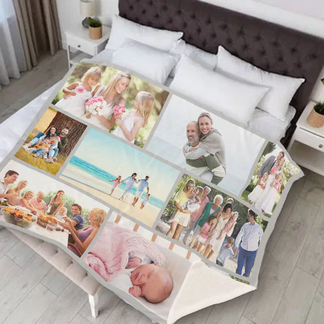 Masonry Grid 9 Photo Collage Light Grey Sherpa Blanket | Zazzle