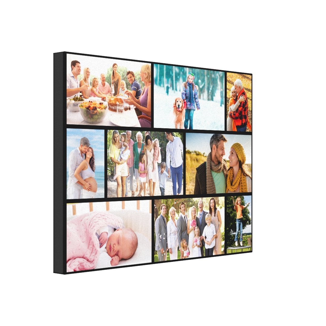 Masonry Style Family Photo Collage Black Canvas Print | Zazzle