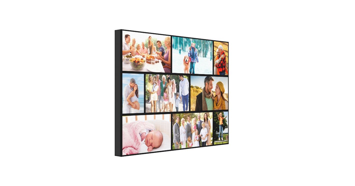 Masonry Style Family Photo Collage Black Canvas Print | Zazzle