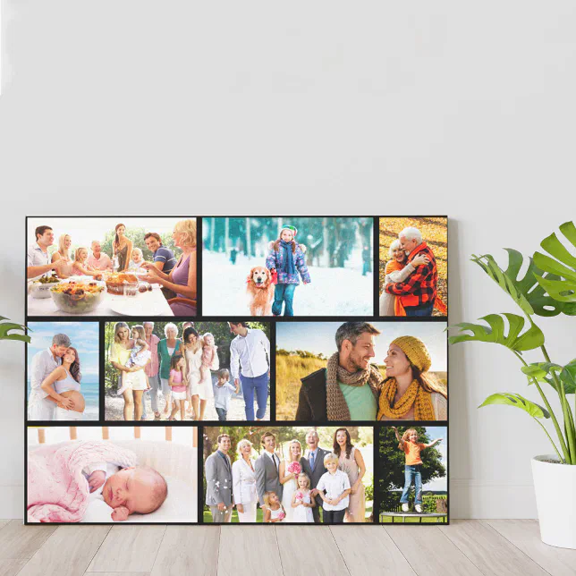 Masonry Style Family Photo Collage Black Canvas Print | Zazzle