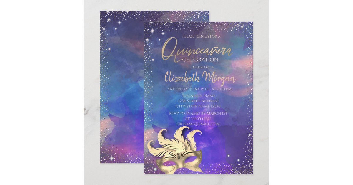 Masque,Confetti Dots Splash Quinceañera Invitation | Zazzle