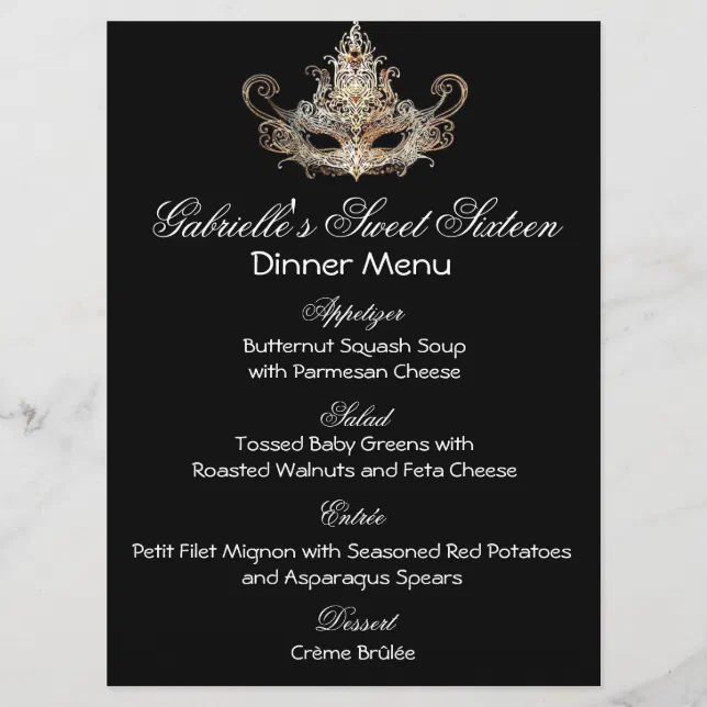 Masquerade Ball Dinner Menu | Zazzle