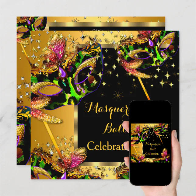 Masquerade Ball Masked Party Gold Celebration Invitation | Zazzle