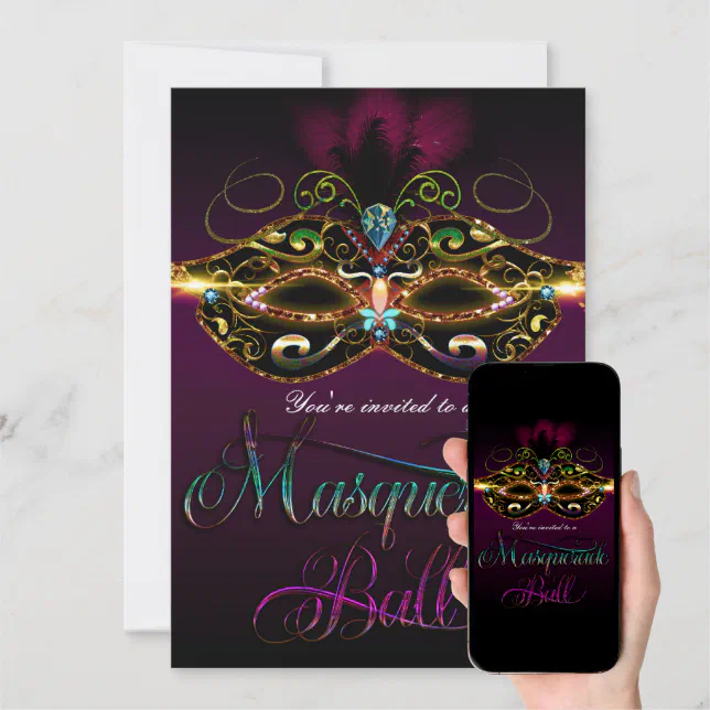 MASQUERADE BALL Mutli Color Fun Party Invitations | Zazzle