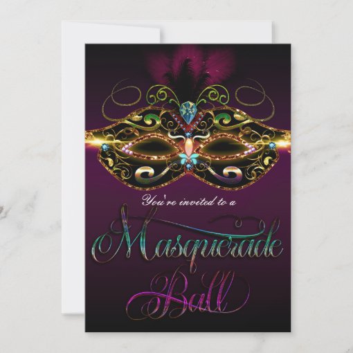 MASQUERADE BALL Mutli Color Fun Party Invitations | Zazzle