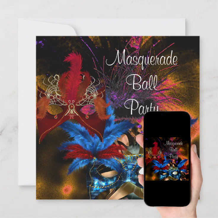 Masquerade Ball Party Mask Colorful Abstract Invitation | Zazzle