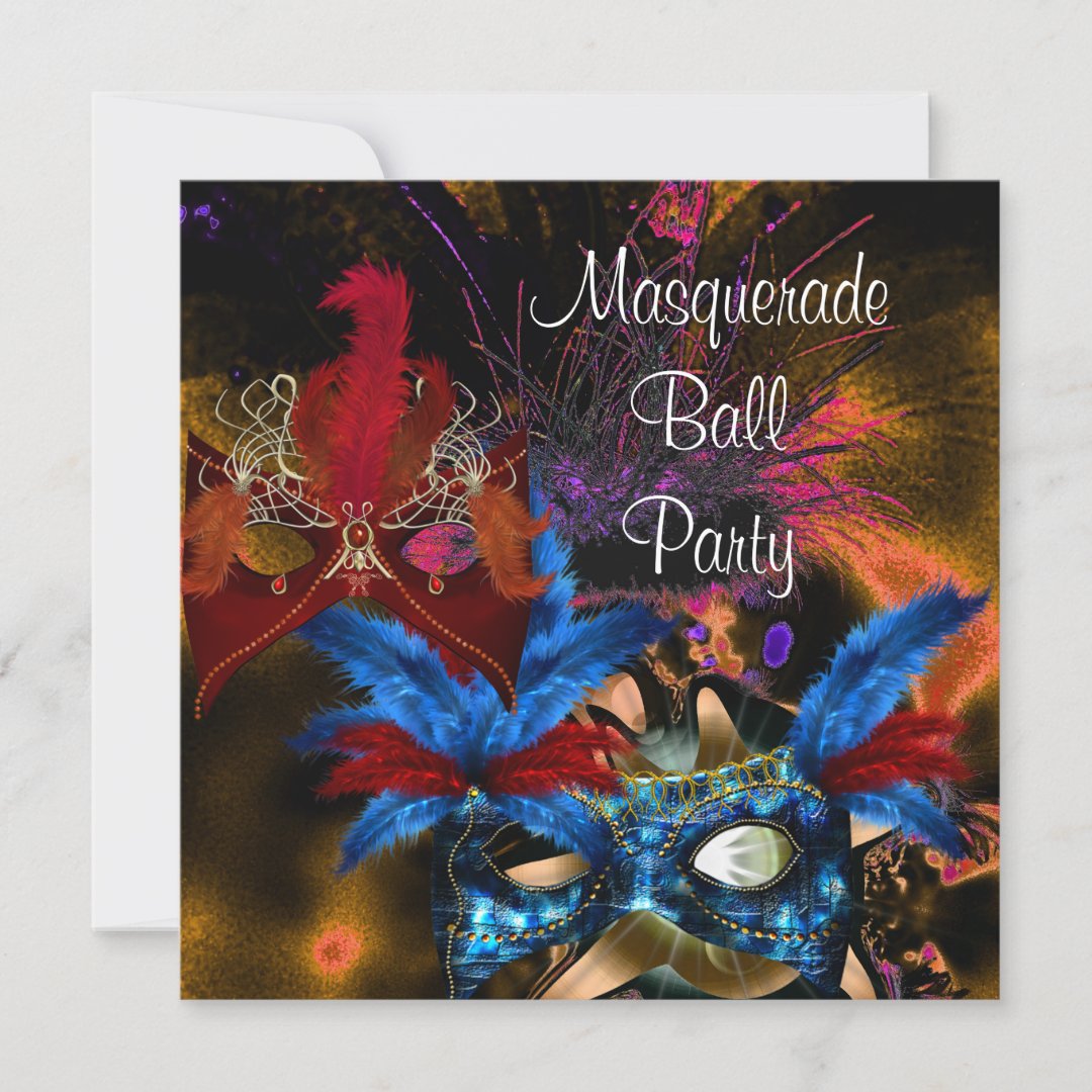 Masquerade Ball Party Mask Colorful Abstract Invitation | Zazzle