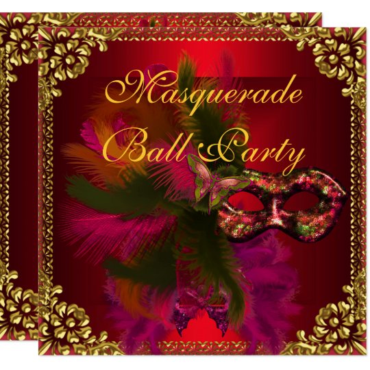 Masquerade Ball Party Masks Gold Deep Red Invitation | Zazzle.com