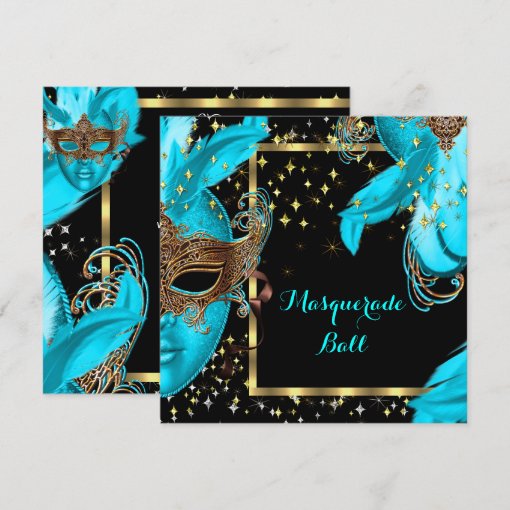 Masquerade Ball Teal Blue Masked Party Invitation | Zazzle