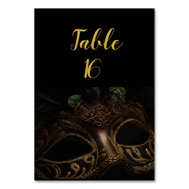 Masquerade Black And Gold Elegant Table Number | Zazzle