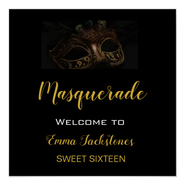 Masquerade Black & Gold Birthday Party Poster | Zazzle
