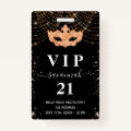 Masquerade black gold glitter vip invitation badge | Zazzle