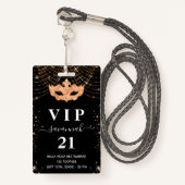 Masquerade black gold glitter vip invitation badge | Zazzle