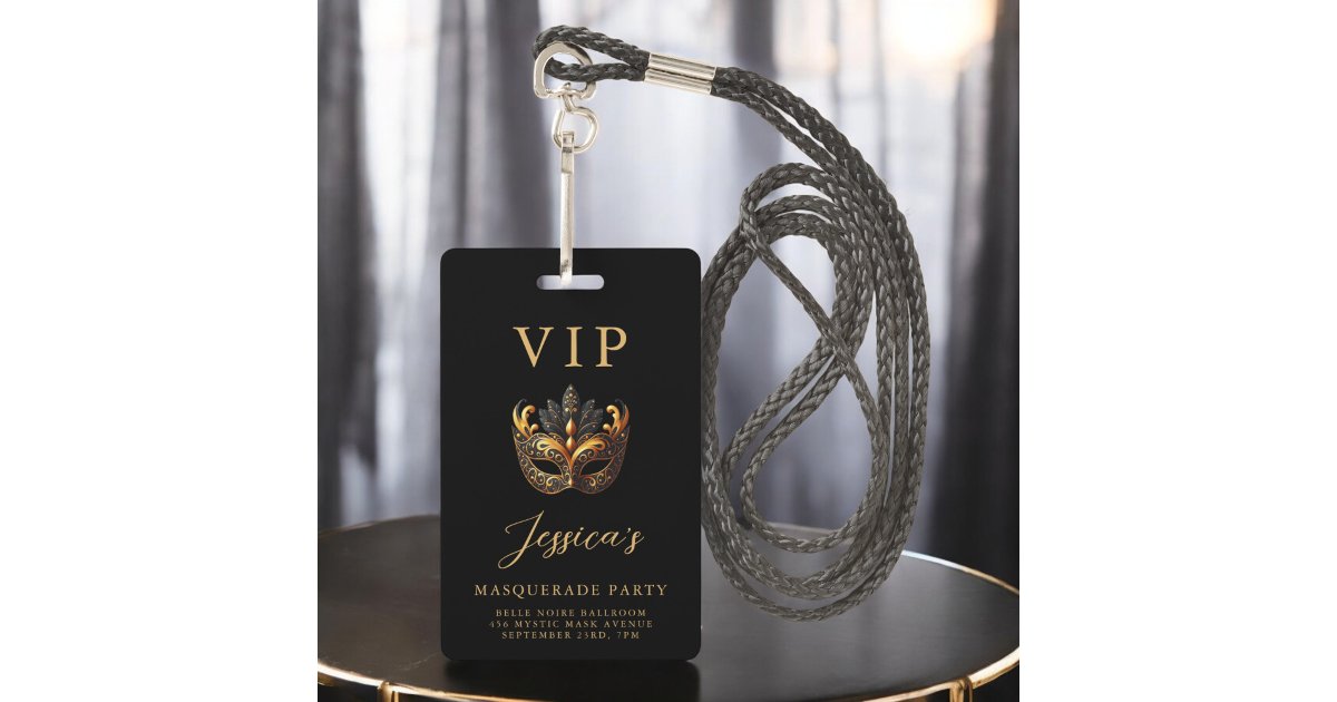 Masquerade Black Gold VIP Invitation Badge | Zazzle