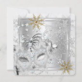 Masquerade Gold Snowflakes Silver Masks Party Invitation | Zazzle