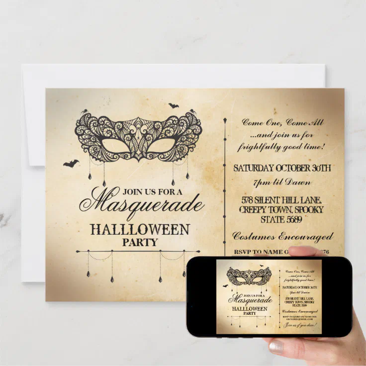 Masquerade Halloween Party Invite Gothic Mask Ball | Zazzle