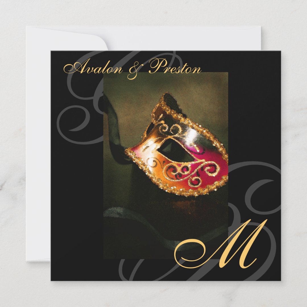 Masquerade Mask Gold Swirl Wedding Invitation | Zazzle